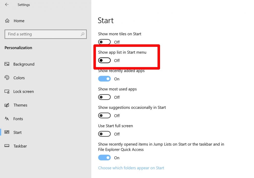 How to วิธีซ่อนรายการแอพในปุ่ม start Menu ใน Windows 10 - techhub