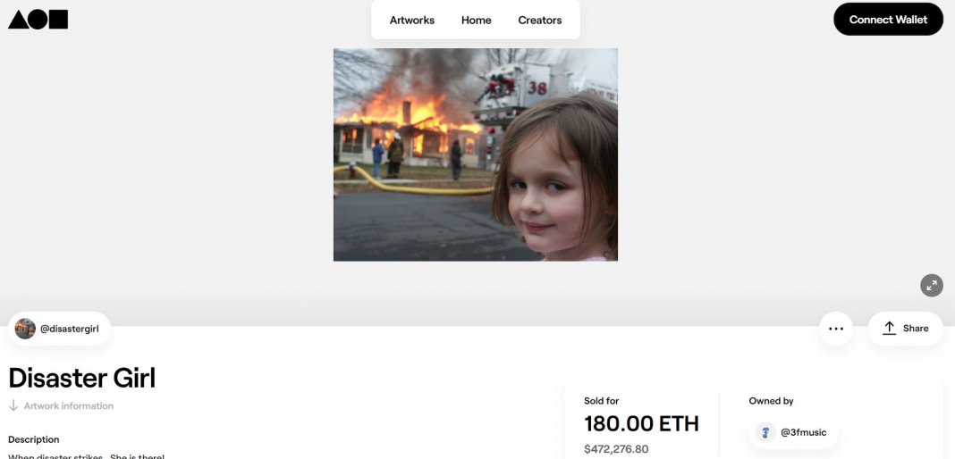 ต้นฉบับมีมดัง Disaster Girl ล่าสุดขายเป็น NFT ได้ถึง 15 ล้านบาท