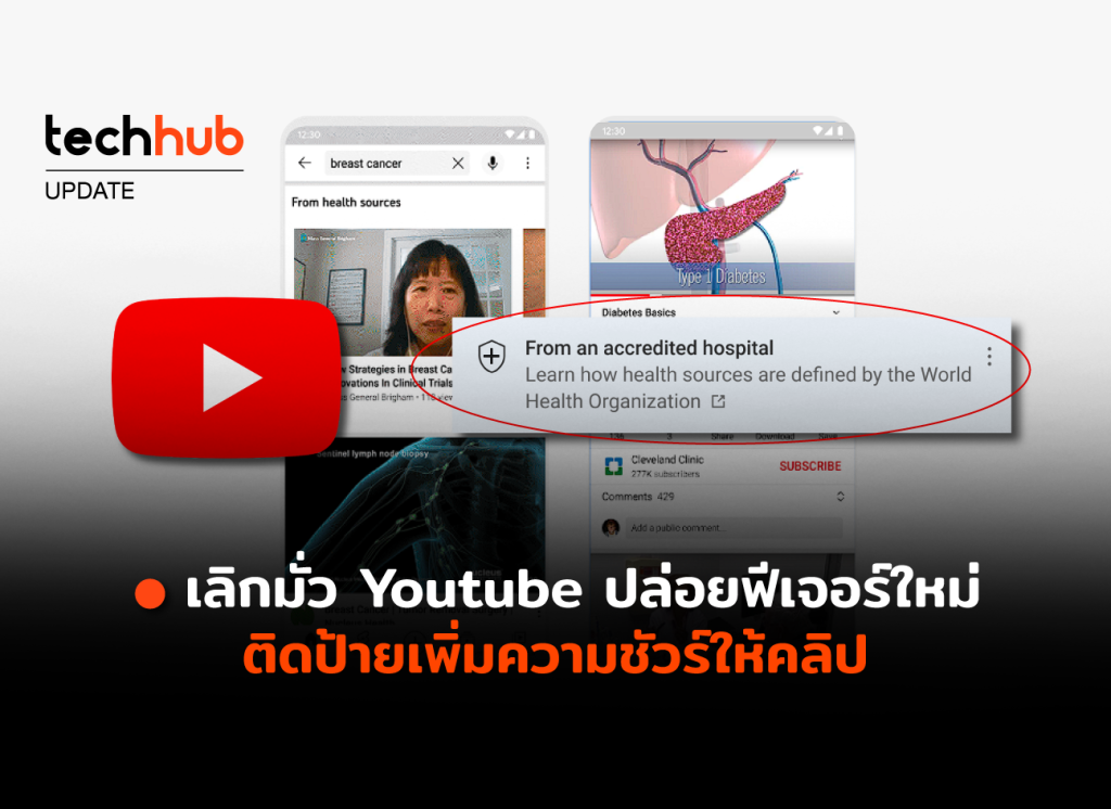 เพิ่มความน่าเชื่อถือ YouTube Health ตรารับรองคลิปทางการแพทย์